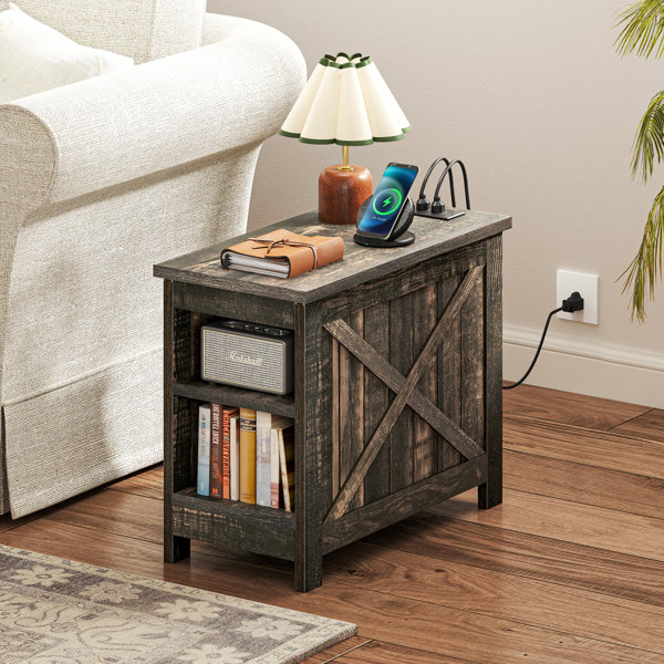 Laurel Foundry Modern Farmhouse Dmitri Farmhouse End Table with Charging Station & Storage Shelf ...
